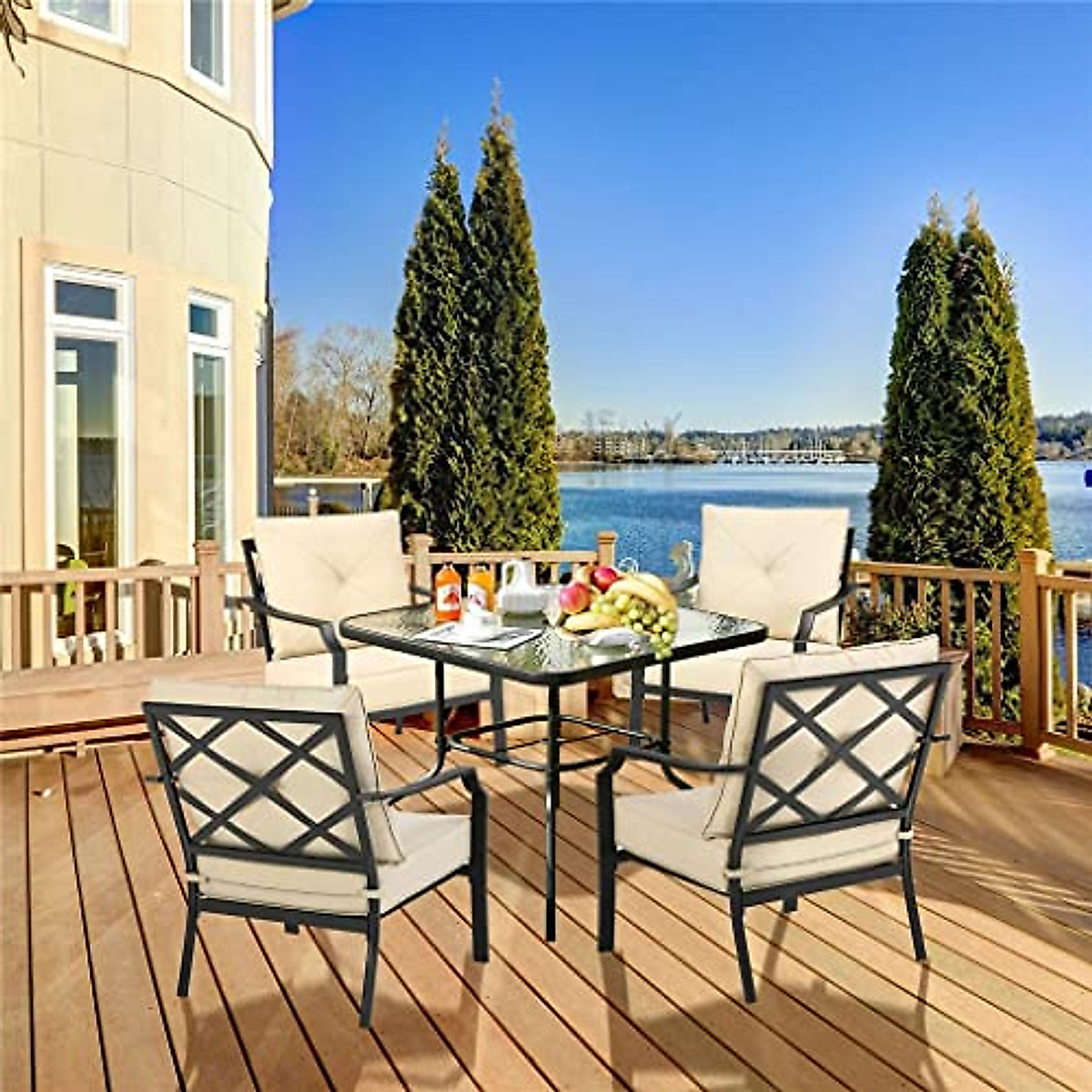 ZHYH 2 Piece Patio Dining Chairs Stackable Removable Cushioned Garden Patio