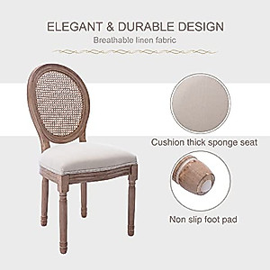 Virabit French Dining Chairs Set of 2, Rattan Farmhouse Upholstered Dining Chairs with Curved Backrest and Beautifully Carved Solid WoodFrame for Living Room, Kitchen, Restaurant