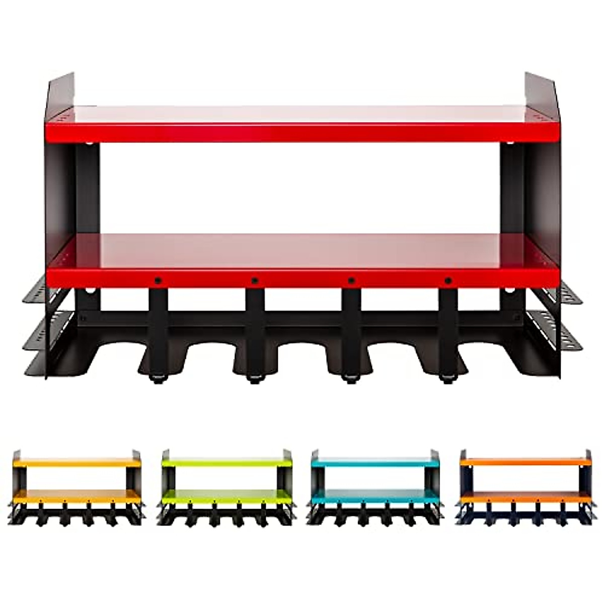 Toolganize Power Tool Organizer & Storage Wall Mount - Heavy Duty Metal Drill Holder & Cordless Tool Organizers Chest Rack - Premium Garage Utility Shelf & Pegboard Shed Workshop Shelving - Red
