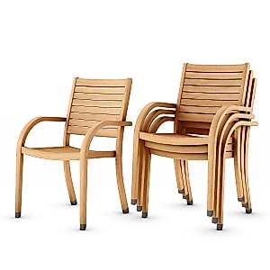 Amazonia Arizona Patio Stacking Chairs | Teak Finish | Durable and Ideal for Indoors and Outdoors (Set of 4), Light Brown