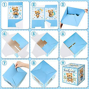 Spakon 51 Pieces Bear Diaper Raffle Tickets with Diaper Raffle Card Box for Baby Shower Decorations Diaper Raffle Sign Blue Bear Themed Insert Card Advice and Wishes Diaper Raffle Insert Ticket