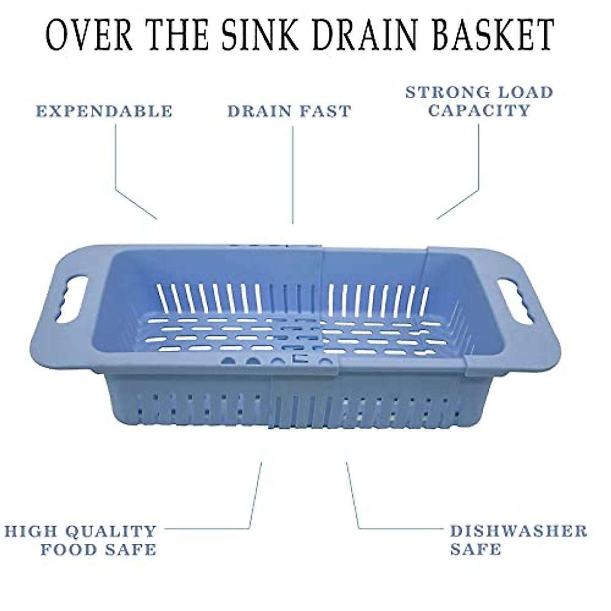 MineSign Extendable Over the Sink Colander Fruits and Vegetables Drain Basket Adjustable Strainer Sink Washing Basket for Kitchen (Green)