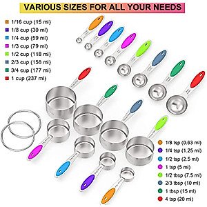 Measuring Cups & Spoons Set of 16, Wildone Premium Stainless Steel Measuring Cups and Measuring Spoons with Colored Silicone Handle, Including 8 Nesting Cups, 8 Spoons, for Dry and Liquid Ingredient