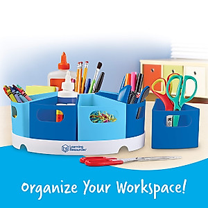 Learning Resources Create-a-Space Storage Center - Blue, Homeschool Storage, Fits 3oz Hand Sanitizer Bottles, Classroom Craft Keeper, 10 Piece Set