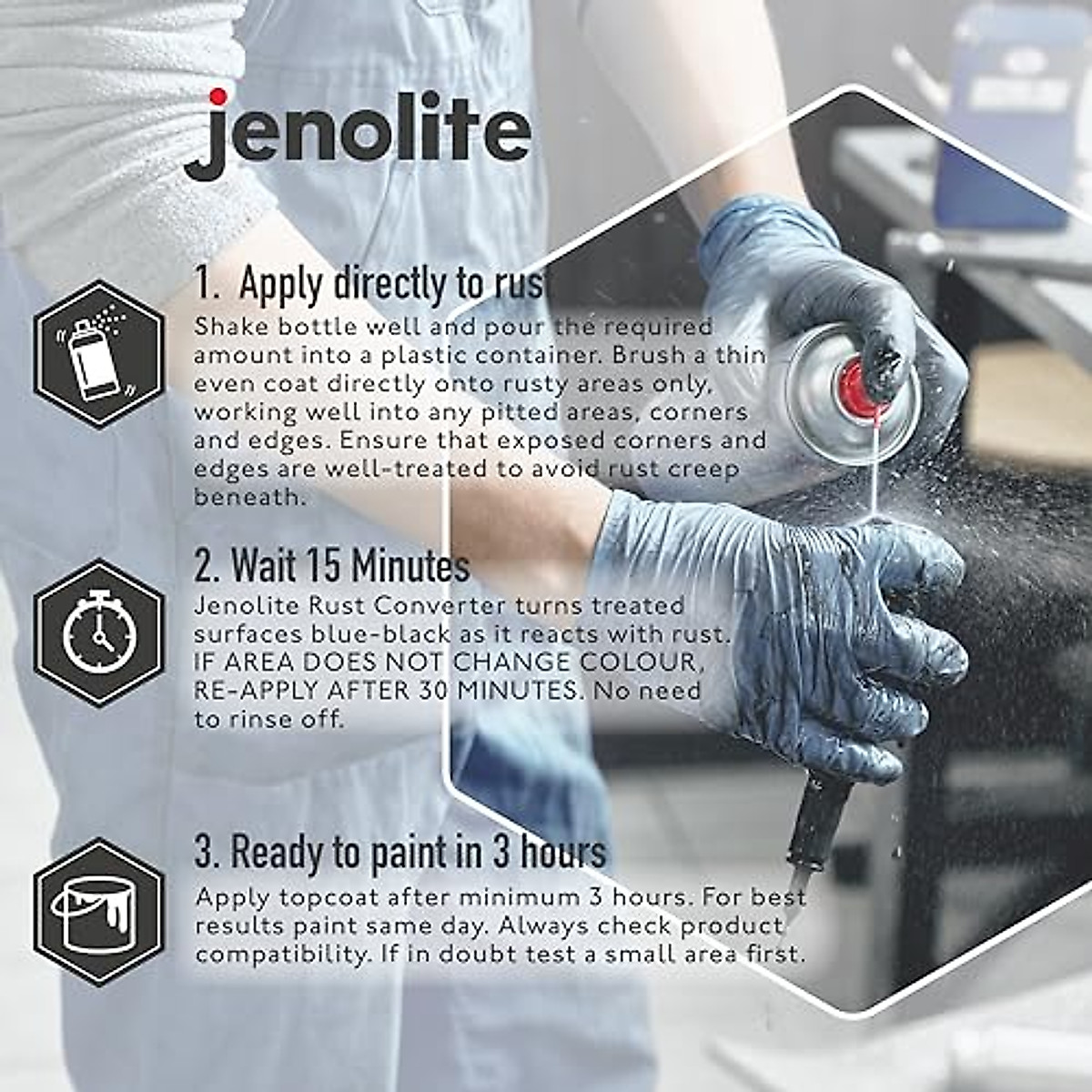 JENOLITE Rust Converter Aerosol | RUST TREATMENT | Reforms Rust into Ready to Paint Surface | Simply Spray on Rusted Surfaces | Epoxy Based Formula | 400ml (13.52 fl oz)