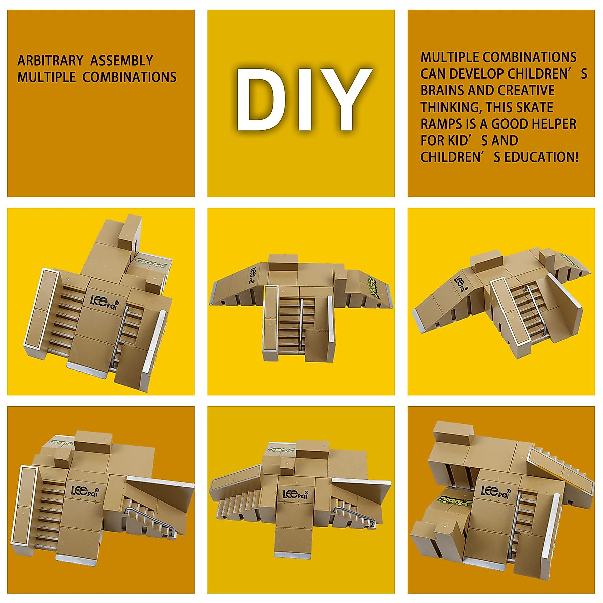 Loving Skate Park Kit, Skate Park Kit Ramp Parts for Finger Skateboard Park Kit Part Training Props with 3 Finger Decks 2 Finger Bike 1 Pair Skates and 2 Scooters and More