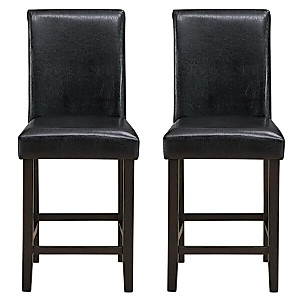 COSTWAY Barstools Set of 4, 25 inch Wooden Vintage Bar Chairs, Counter Stools w/Upholstered Foam Cushion & Solid Rubber Wood Legs, Classical Indoor Furniture for Bistro, Kitchen and Coffee House (4)