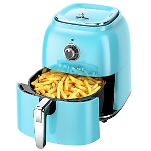 Galanz Retro Electric Air Fryer with Non-Stick Basket, Temperature and Time Control, Oil-Free for Healthy Frying, Auto Shutoff, 4.8Qt, 1500W, Retro Red