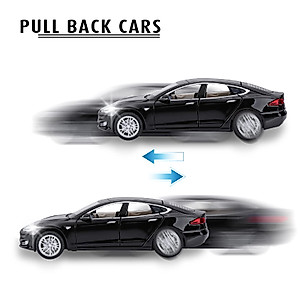 SASBSC Toy Cars Model S Die Cast Metal Model Cars with Door Open Light and Sound Pull Back Car Toys for Boys and Girls 3-12 Years Old