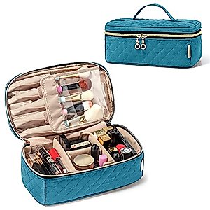 Teamoy Travel Makeup Brush Case, Makeup Train Organizer Bag with Handle for Makeup Brushes(up to 9-inch) and Essentials, Medium, Teal(BAG ONLY)