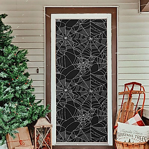 Burbuja Halloween Web Door Cover, Stretch Fabric Backdrop Door Porch Covers for Home Party Holidays Decoration, 32x79 In