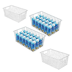 16inch Freezer Storage Organizer Baskets, Household Wire Refrigerator Bins with Built-in Handles for Cabinet, Pantry, Closet, Bedroom