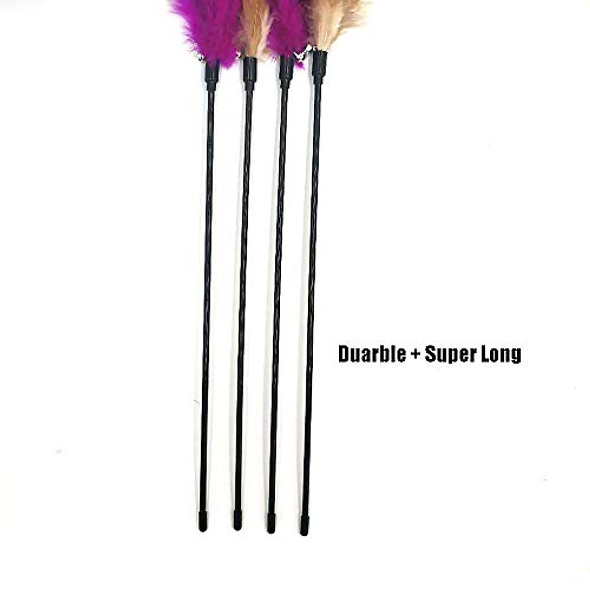 Cat Wand Toys, 4 PCS Interactive Cat Teaser Wand Cat Feather Toys with Loud Bell - 20" Long Wand for Cat and Kitten