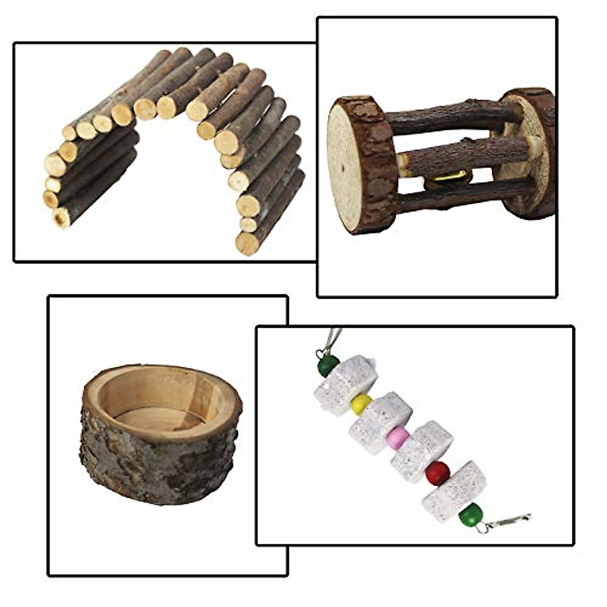 Hamiledyi Dwarf Hamster Activity Playground Natural Wood Gerbil Climbing Platform Mice Living Gym System Set Syrian Exercise Cage Accessories with Lava Stone String Chewing Toy Ladder Bridge Ramp