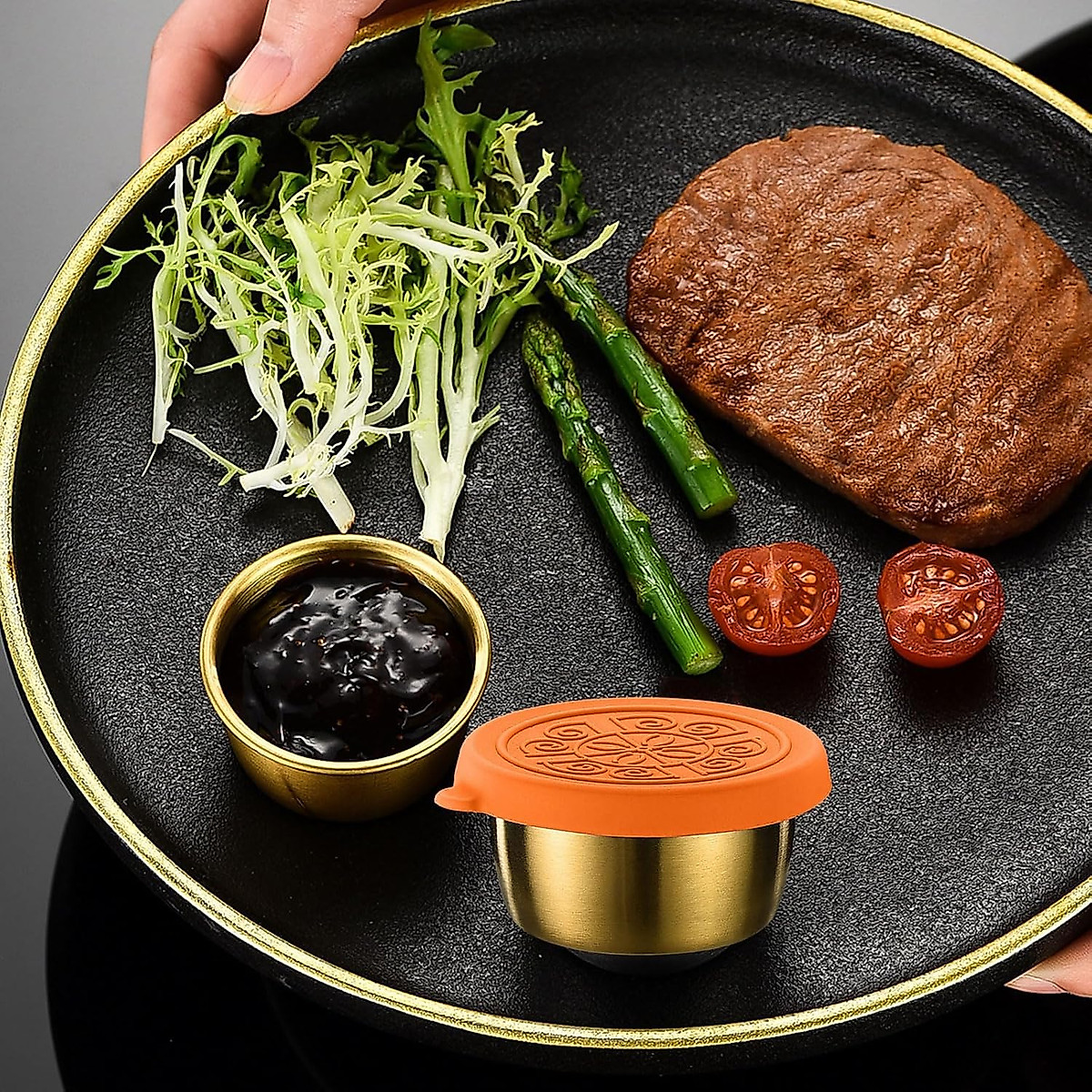 TDZTMNDNB 6x1.6/2.4 Oz Condiment Containers With Lids, Salad Dressing Container To Go, Small Reusable Stainless Steel Sauce Containers For Lunch Boxes Picnics Travel Meal Prep Kitchen Storage