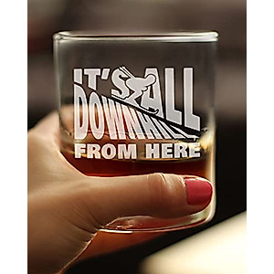 It's All Downhill From Here - Whiskey Rocks Glass - Unique Skiing Themed Decor and Gifts for Mountain Lovers - 10.25 Oz Glasses