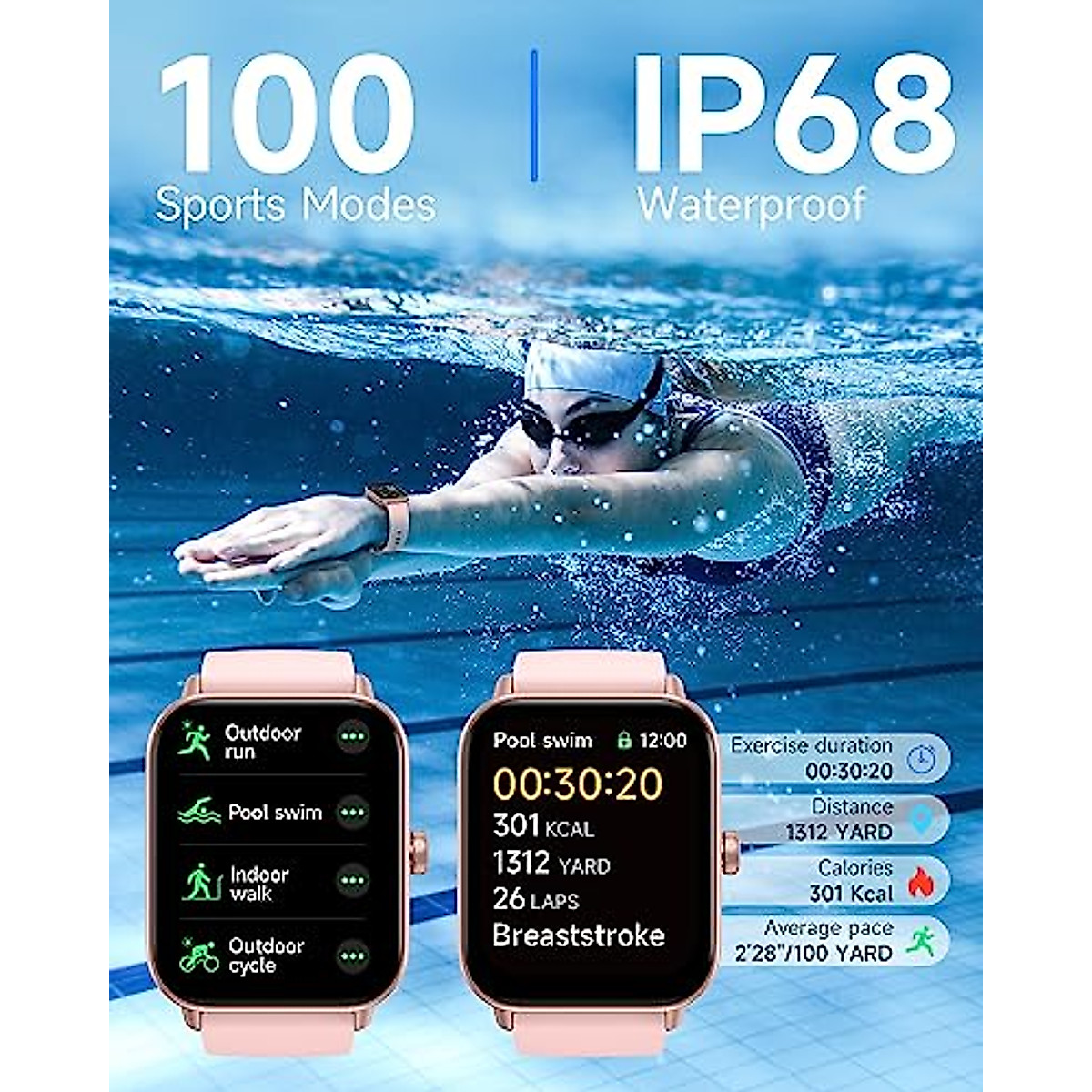 TOOBUR Smart Watch for Women Alexa Built-in, 1.8" Compatible Android iPhone, Answer&Make Call/Heart Rate/Step Counter/Sleep Tracker/100 Sports, Fitness Tracker Watch IP68 Waterproof Swimming