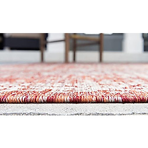 Rugs.com Outdoor Traditional Collection Rug – 4 Ft Round Rust Red Flatweave Rug Perfect for Kitchens, Dining Rooms