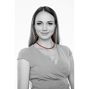 AMBERAGE Natural Baltic Amber Necklaces for Women - Hand Made from Polished/Certified Baltic Amber Baroque Beads/Quality Guaranteed (3 colors) (45cm- 17.72INCH) (COGNAC)