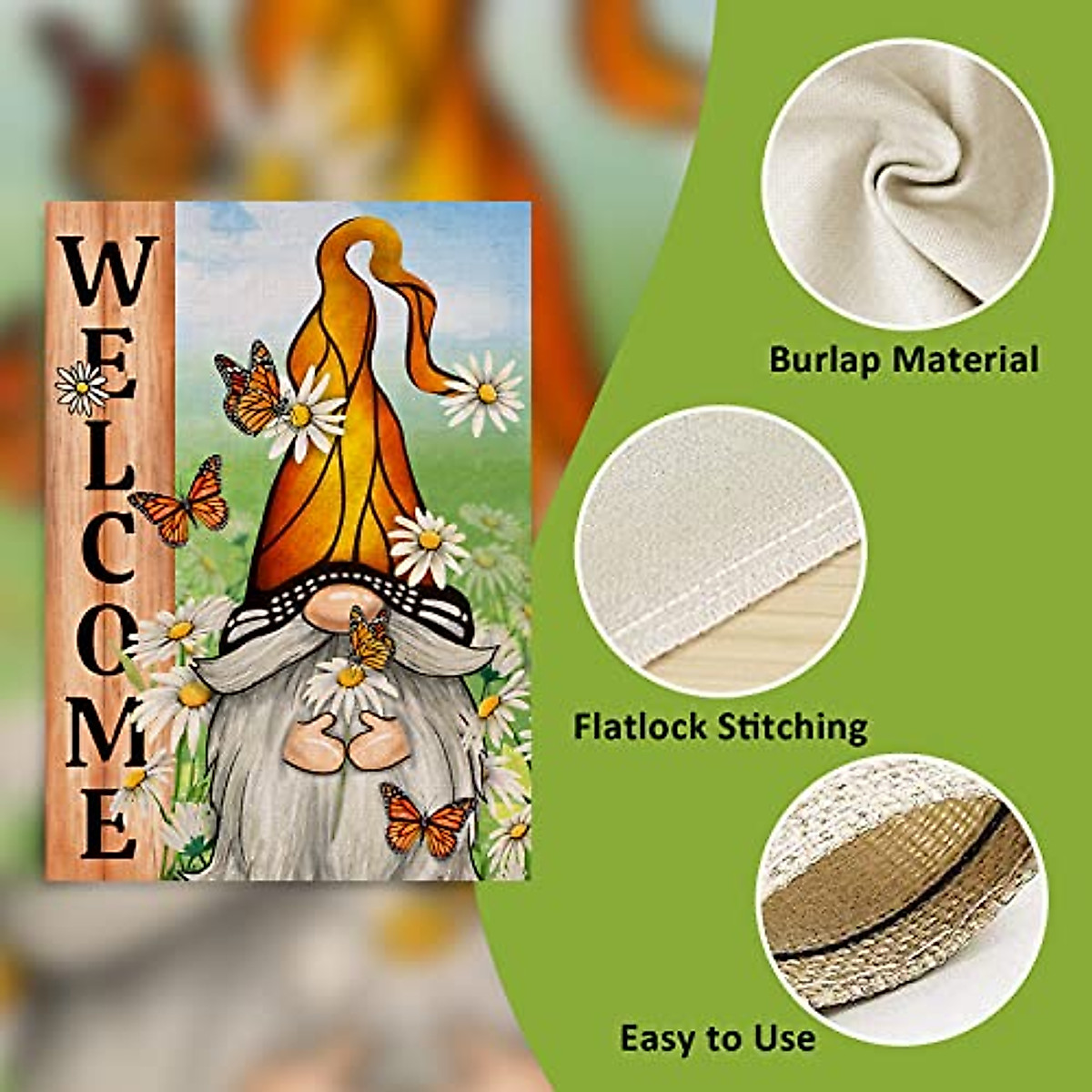 Covido Home Decorative Welcome Spring Gnome Garden Flag, Daisy Butterfly Yard Outside Decorations, Outdoor Small Decor Double Sided 12x18