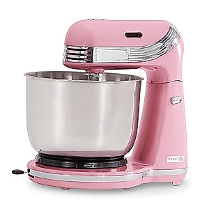 Dash Stand Mixer (Electric Mixer for Everyday Use): 6 Speed Stand Mixer with 3 Quart Stainless Steel Mixing Bowl, Dough Hooks & Mixer Beaters for Dressings, Frosting, Meringues & More - Pink