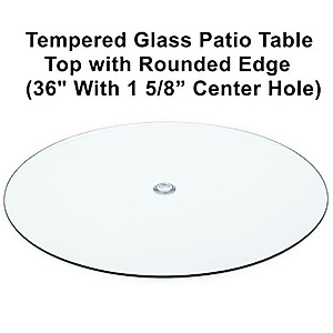 Audio-Visual Direct Tempered Glass Patio Table Top with Rounded Edge (36" with 1 5/8" Center Hole) Includes Free Umbrella Hole Ring and Cup Set