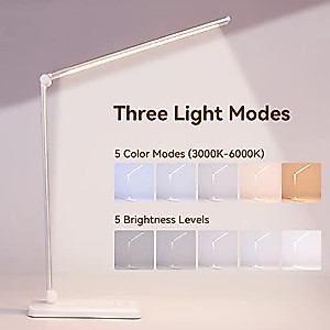 Luubeibei LED Desk Lamp with USB Charging Port, Dimmable Eye-Caring Reading Bedroom Desk Light for Home, Touch Sensitive Control, Auto Timer with 5 Lighting & 5 Brightness Level