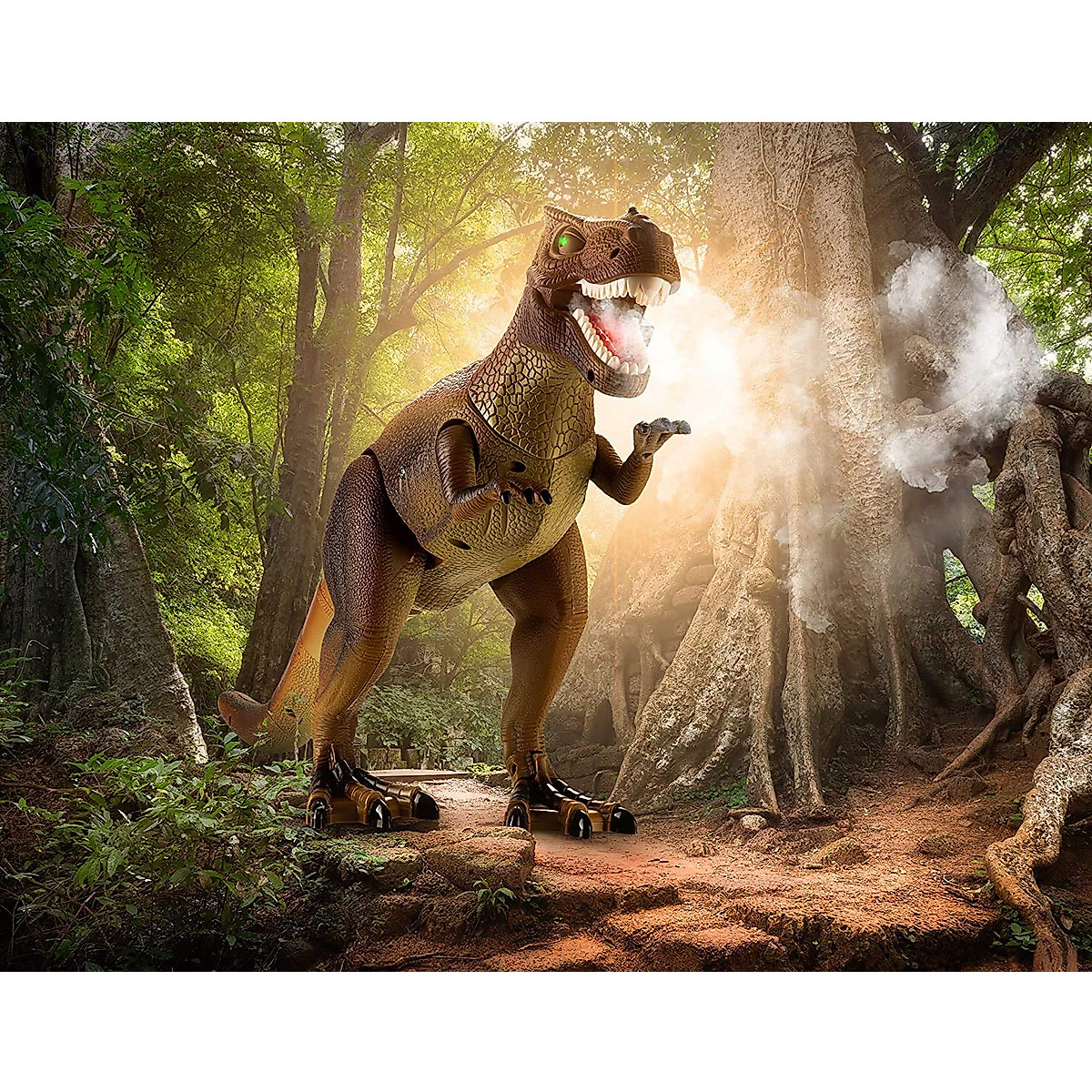Advanced Play Dinosaur Trex Toy Realistic Walking Tyrannosaurus Rex Multifunction RC Trex Toy Figure with Roaring Spraying Function Good Dinosaur Toys for Boys Girls Ages 3 Plus