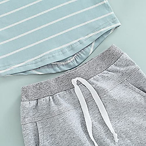Baby Boy Summer Clothes Striped Tank Tops Sleeveless T-Shirt and Solid Shorts Outfit Cute Infant Clothing (Blue , 12-18 Months )