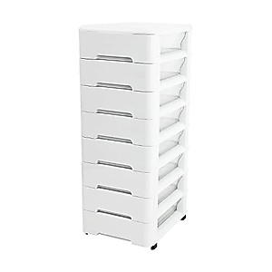OMNISAFE 8 Plastic Drawers， White Rolling Storage Cart with Sturdy Frame， Storage Tower for Closet, Living Room, Hallway, Dormitory