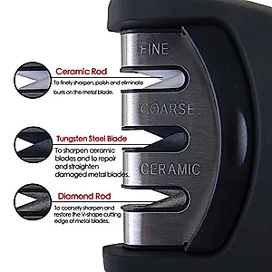 CJHFAMILY Knife Sharpener for Straight Knives - 3 Stage Diamond Coated Sharpening Wheel System