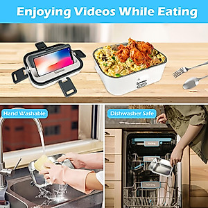 PHIWILLS 80W Electric Lunch Box 1.8L Container Food Warmer Heater, 12V/24V/110V Heated Lunchbox for Car/Truck/Work with 0.45L Compartment, Stainless Steel Spoon & Fork, Insulated Bag