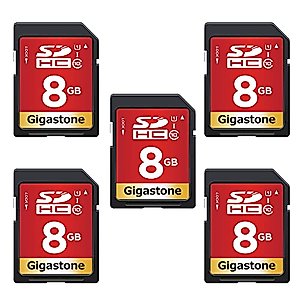 Gigastone 8GB 5-Pack SD Card UHS-I U1 Class 10 SDHC Memory Card Full HD Video Canon Nikon Sony Pentax Kodak Olympus Panasonic Digital Camera, with 5 Mini Cases