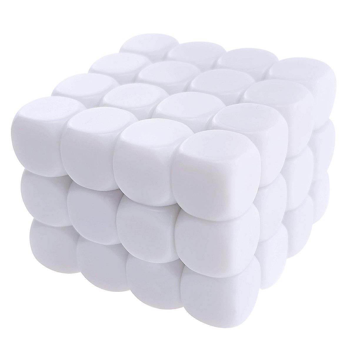 16MM Blank White Dice Set Acrylic Rounded D6 Dice Cubes for Game, Party, Fun, DIY Sticker and Math Teaching, Pack of 50