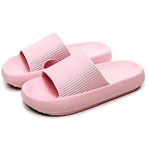rosyclo Cloud Slippers for Women and Men, Pillow Slippers Massage Shower Bath Bathroom Soft Comfy Thick Sole Lady Garden House Cloud Cushion Slide Sandals Platform Shoes, Pink