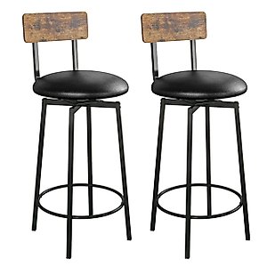 IRONCK Bar Stools Set of 2, Wider Base PU Upholstered Swivel Barstools for Kitchen Island, Thick Cushion Stools with Footrest for Dining Room Kitchen Counter Bar, Rustic Brown and Black
