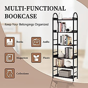 Tmosi Bookshelf 6 Tier Bookcase, 70.8 inch Tall Open Display Shelves, Wood Storage Rack Shelf with Metal Frame for Home Office, Bedroom, Living Room, Black
