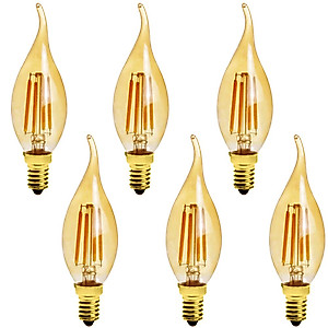 MaoTopCom 6-Pack E14 4W C35 Dimmable LED Filament Bulb, 2200K Warm White 400LM Edison Candle Flame Shape Bent Tip Light Bulb, C35 Amber Glass Globe Cover, 40 Watt Equivalent, AC 110V