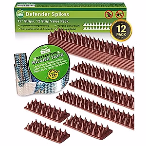 De-Bird Bundle Includes: Defender Spikes 12 pk & Reflective Scare Tape 125ft roll - Keep Away Pigeon & Woodpeckers from Your Garden