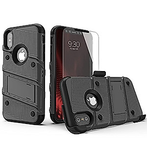 Zizo Bolt Series Compatible with iPhone Xs Max case Military Grade Drop Tested with Tempered Glass Screen Protector Holster Kickstand Gun Metal Gray