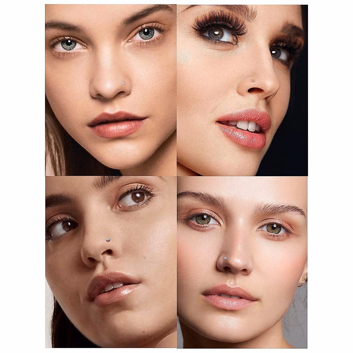 Cisyozi 18G Nose Rings Stud Piercings Jewelry for Women Stainless Surgical Steel Nose Stud 18 Gauge Opal Straight Heart Nose Nostril Ring Stud Pin Bone Piercing Jewelry Women Men Diamond 2MM 7MM