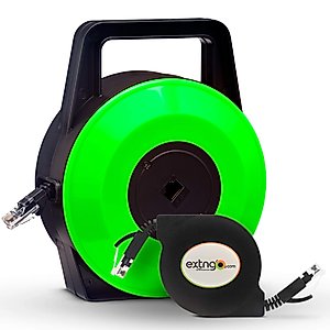 EXTNGO Retractable Network Cable Extender, 33 Ft (10 Meter) CAT 6 Ethernet Cable Flat-Portable 1Gbps Data Speed-Swiftly Setup Temp Networks-Cascadable Male-Female RJ45 Connector-UTP Cable Reel