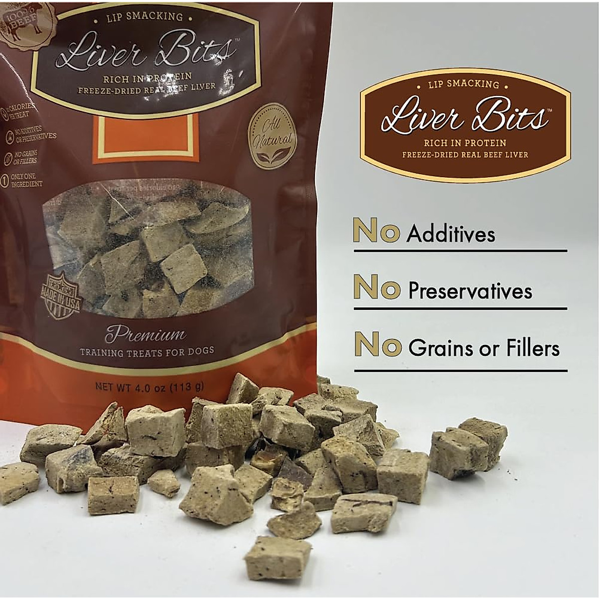 Liver Bits Treats for Dogs - Freeze Dried Training Treats - 100% Natural Raw Beef Liver - High in Protein 4 oz