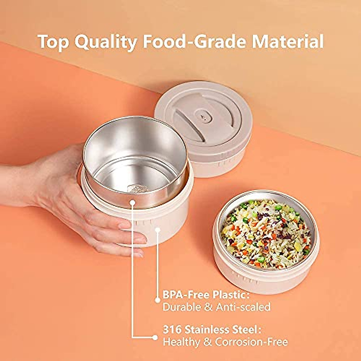 Tajavl Bento Lunch Box, 64oz Thermos for Hot Food, 3-Tier Stackable Insulated Food Jar, Vacuum Stainless Steel Leakproof Soup Container for School Office Outdoors