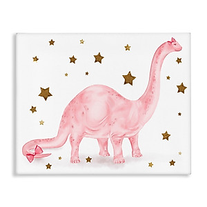 Stupell Industries Pink Dinosaur Gold Stars Kids Design, Designed by Daphne Polselli Wall Art, 16 x 1.5 x 20, Canvas