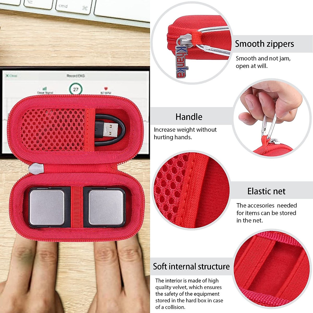 Khanka Hard Case Replacement for AliveCor Kardia Mobile ECG/KardiaMobile 6L EKG (Red)