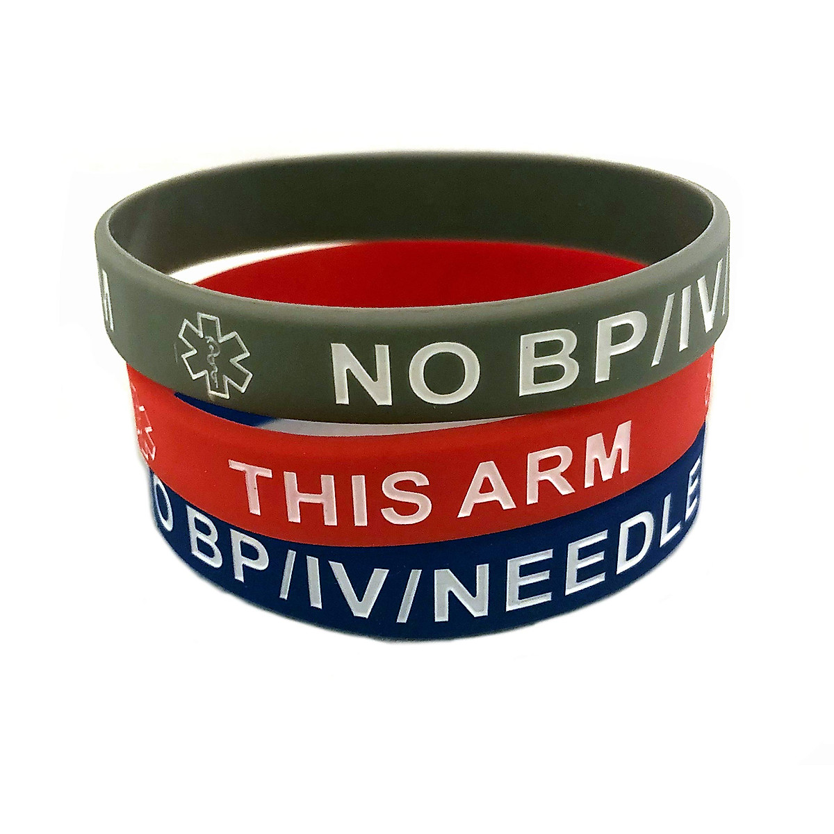 NO/BP/IV Needles This Arm Adult Silicone Bracelets Lot of 3