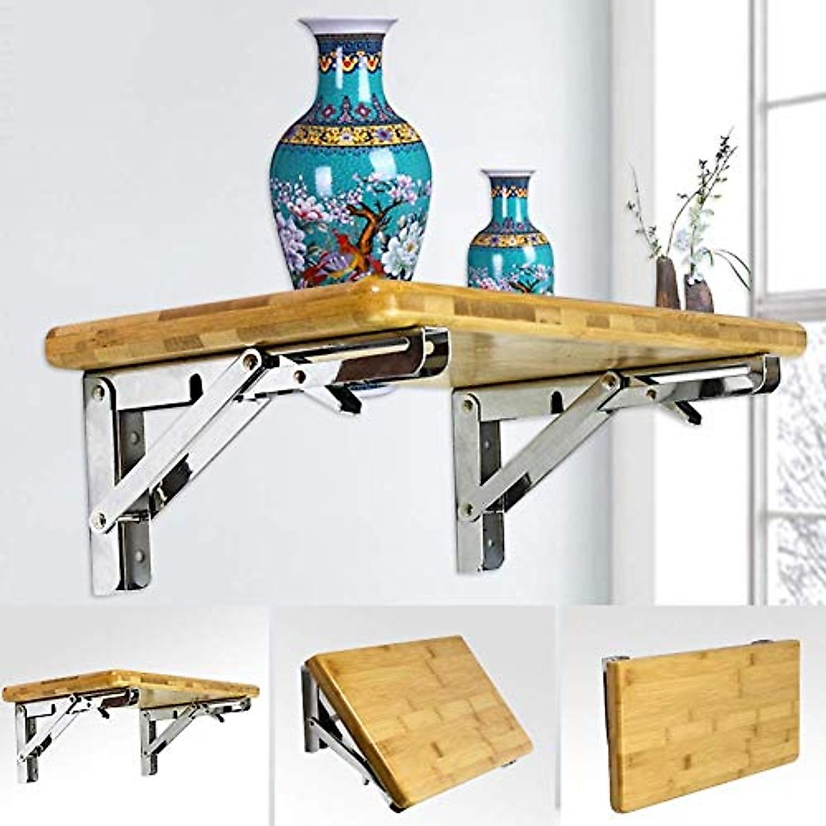 PIBM Stylish Simplicity Shelf Wall Mounted Floating Rack Table Laptop Stand Desk Triangular Bracket Bookshelf Dining Table Metal Solid Wood Save Space Bearing Strong, a ,