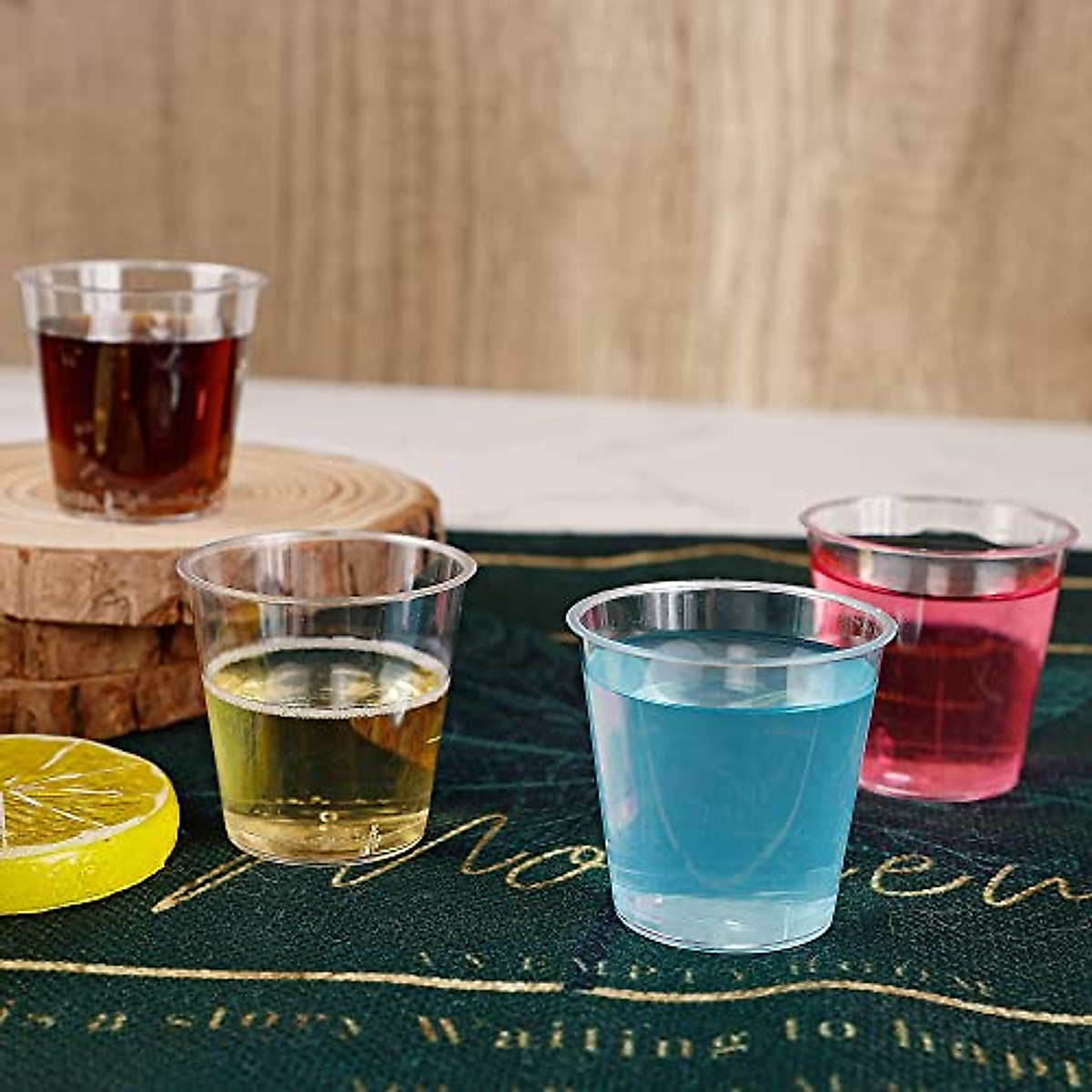 Zcaukya 100 Shot Glasses, 1oz Clear Plastic Disposable Hard Cups, Mini Cups Great Container for Sauce, Sample Tasting, Jello Shots, Pudding