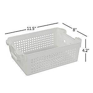Doryh Stackable Plastic Storage Baskets/Bins Organizer with Handles, Set of 4 (White, Grey)